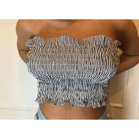 Tops | Striped Tube Top With Ruffles | Poshmark